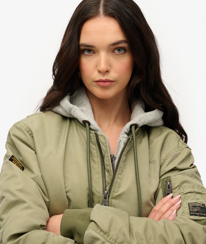 womens Oversized Military MA1 Bomber Jacket in Washed Olive Green ...