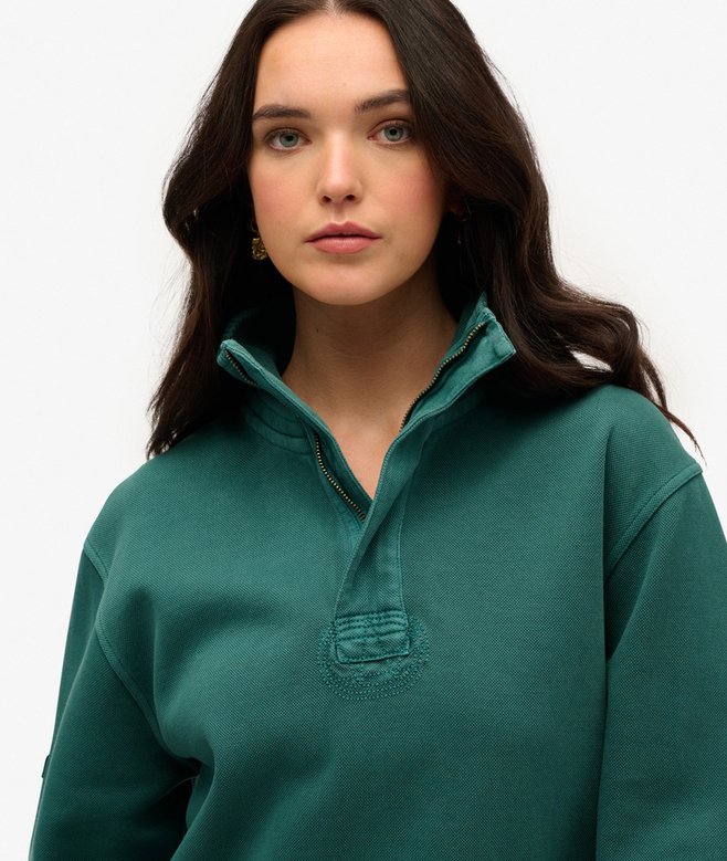 womens Cotton Classic Pique Half Zip Jumper in Washed Green | Superdry US