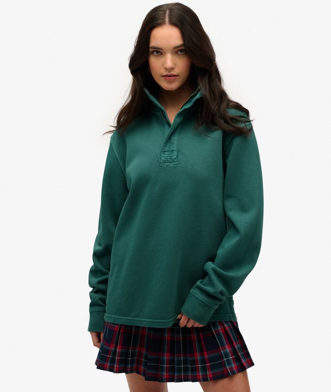 womens Cotton Classic Pique Half Zip Jumper in Washed Green | Superdry US