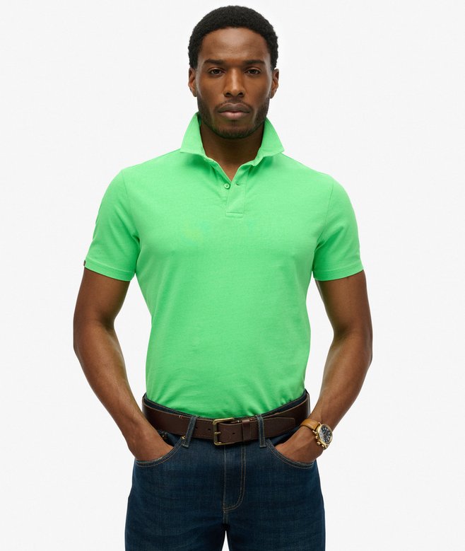 mens Essential Jersey Polo Top in Dry Fluro Lime | Superdry UK