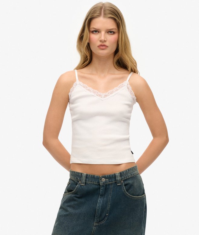 womens Essential Lace Trim Cami Top in OPTIC | Superdry UK