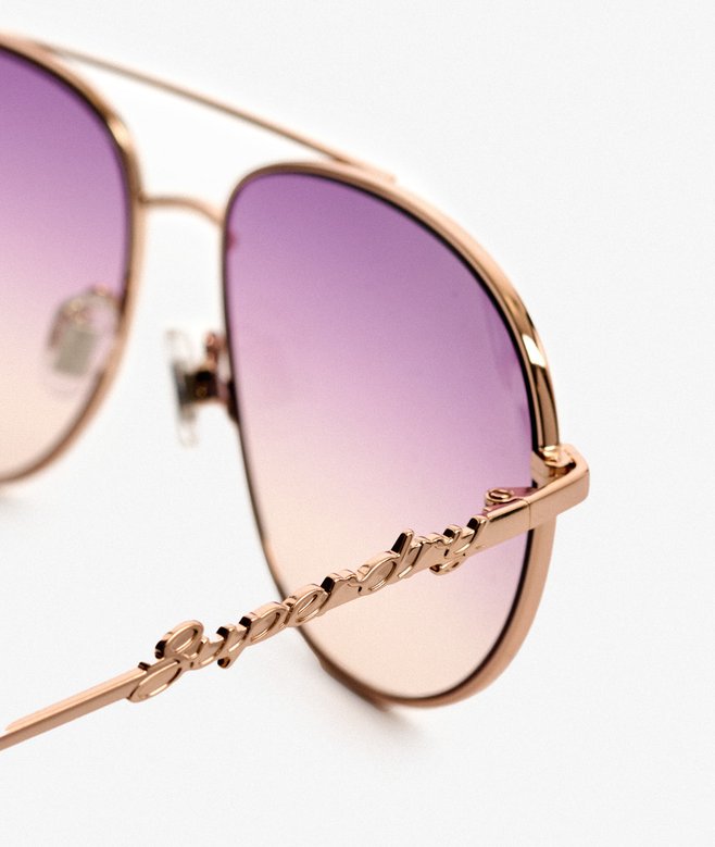 womens Gradient Lens Aviator Sunglasses in Rose Gold / Purple lens ...