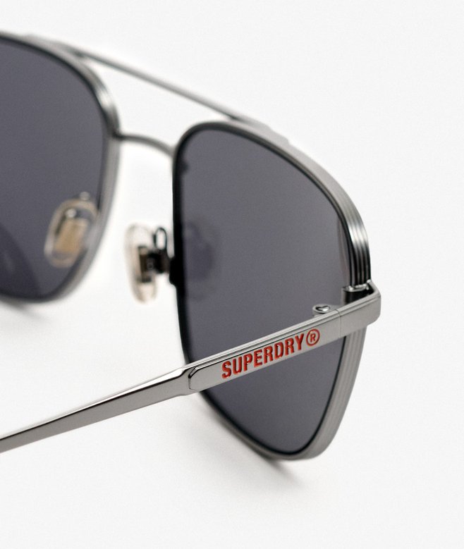 mens Square Metal Aviator Sunglasses in Black / Smoke lens | Superdry UK
