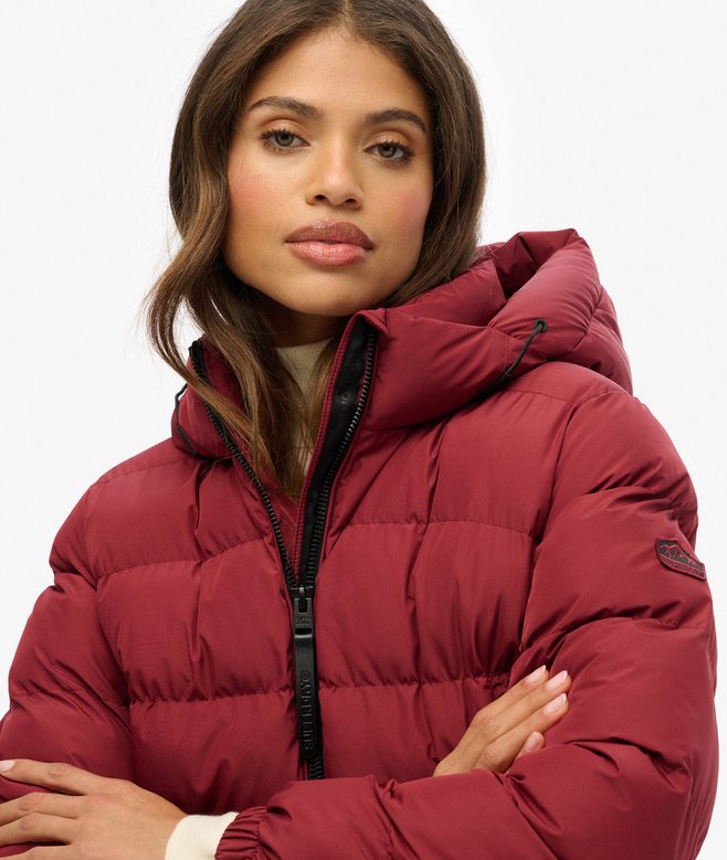 womens Hooded Sports Puffer Jacket in Stanton Red | Superdry IE