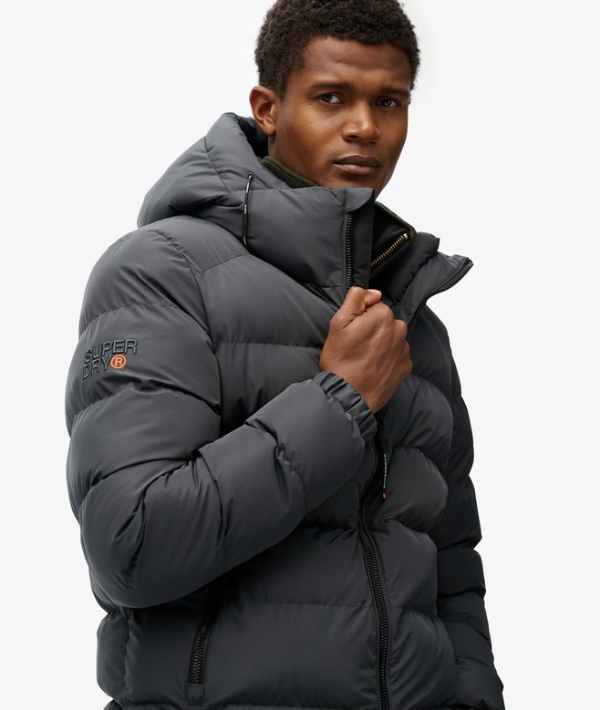 mens Hooded Sports Puffer Jacket in Ebony/Ebony | Superdry UK