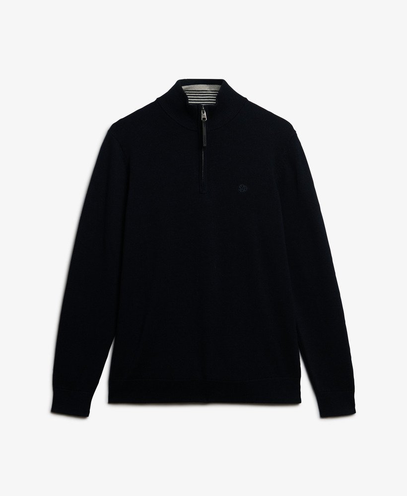 mens Essentials Cotton Half Zip Jumper in ECLIPSE NAVY MARL | Superdry UK