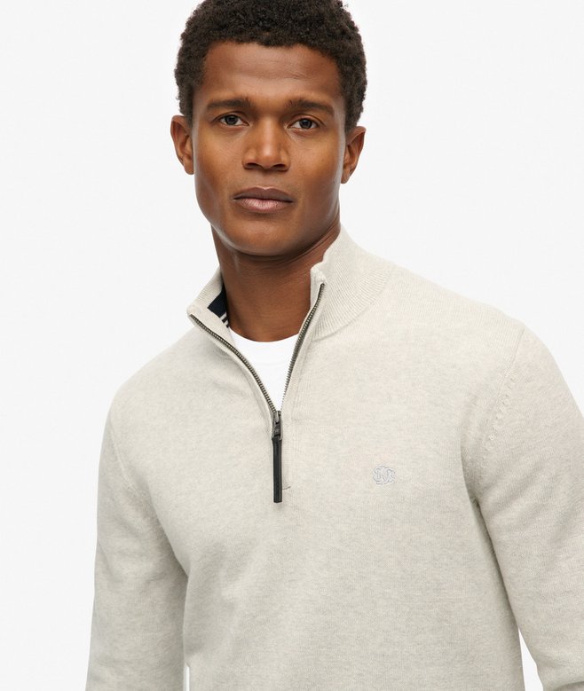 mens Essentials Cotton Half Zip Jumper in Lightning Grey Marl | Superdry UK