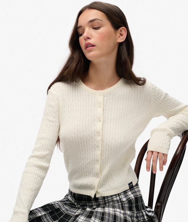 womens Micro Cable Cardigan in OFF WHITE | Superdry US