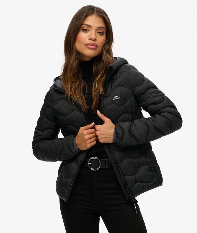 womens Hooded Fuji Lite Wave Padded Jacket in Black | Superdry UK