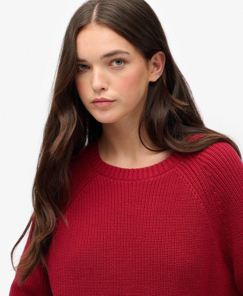 womens Relaxed Ribbed Knitted Jumper in Bordeaux Red | Superdry UK