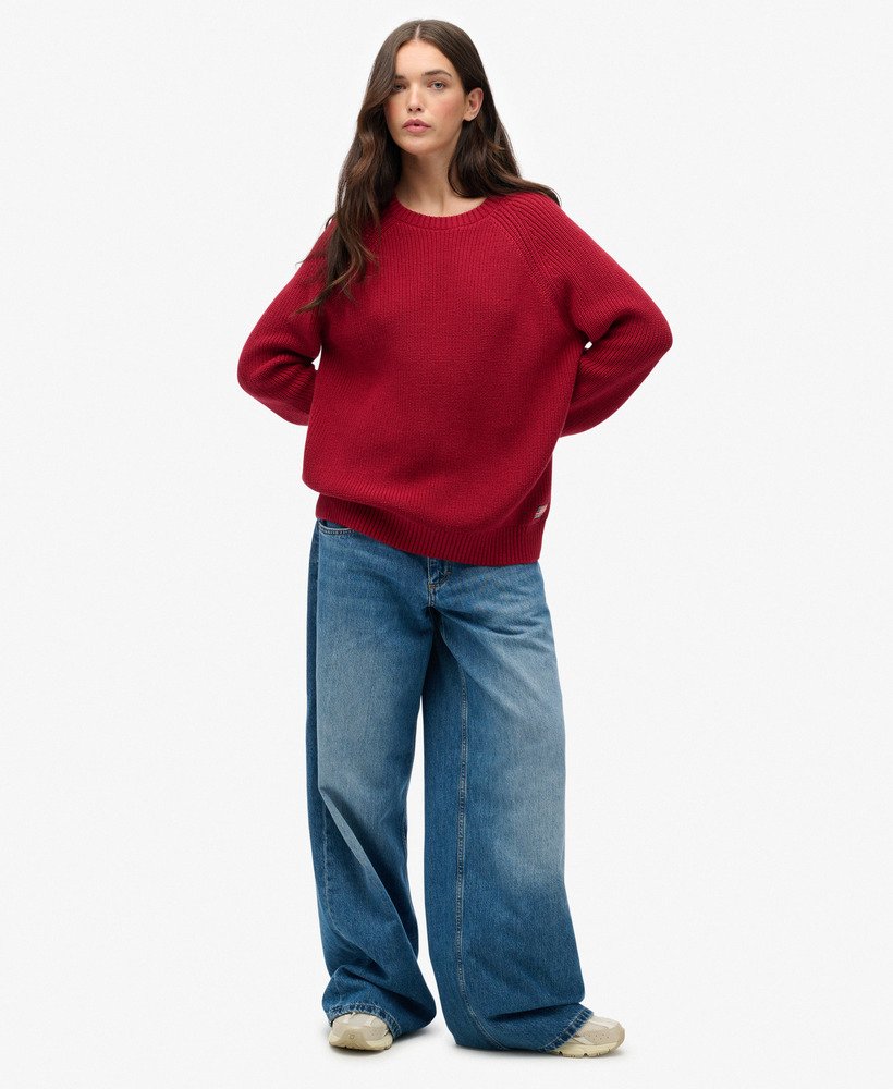 womens Relaxed Ribbed Knitted Jumper in Bordeaux Red | Superdry UK