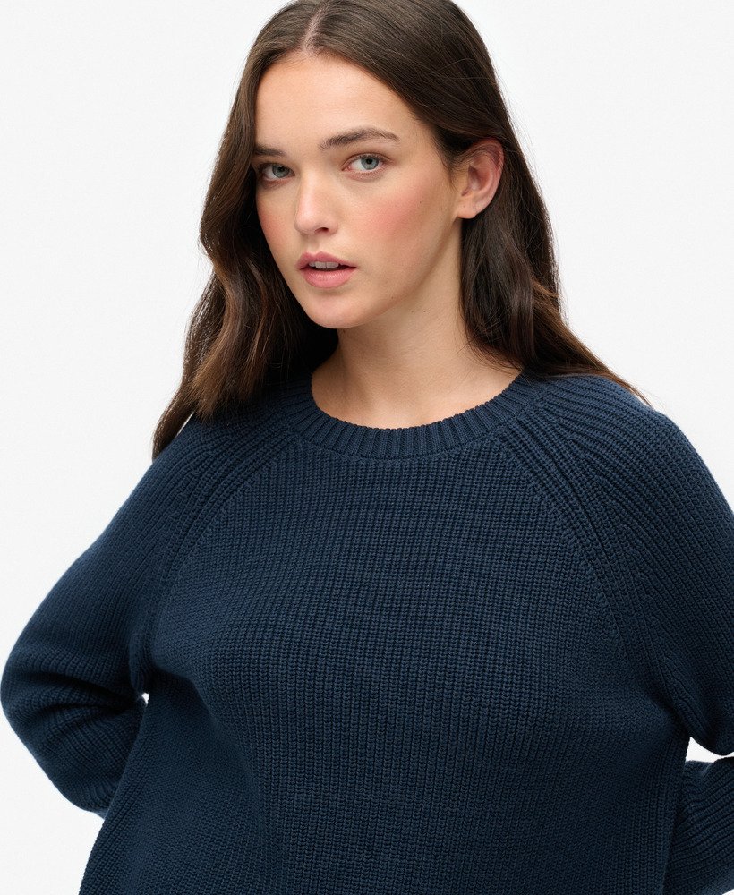 womens Relaxed Ribbed Knitted Jumper in Hamptons Navy | Superdry UK