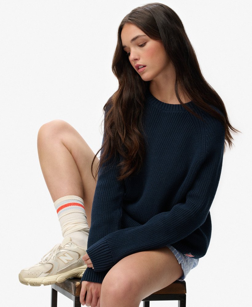 womens Relaxed Ribbed Knitted Jumper in Hamptons Navy | Superdry UK