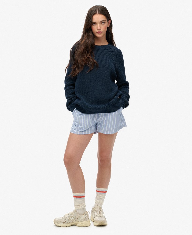 womens Relaxed Ribbed Knitted Jumper in Hamptons Navy | Superdry UK