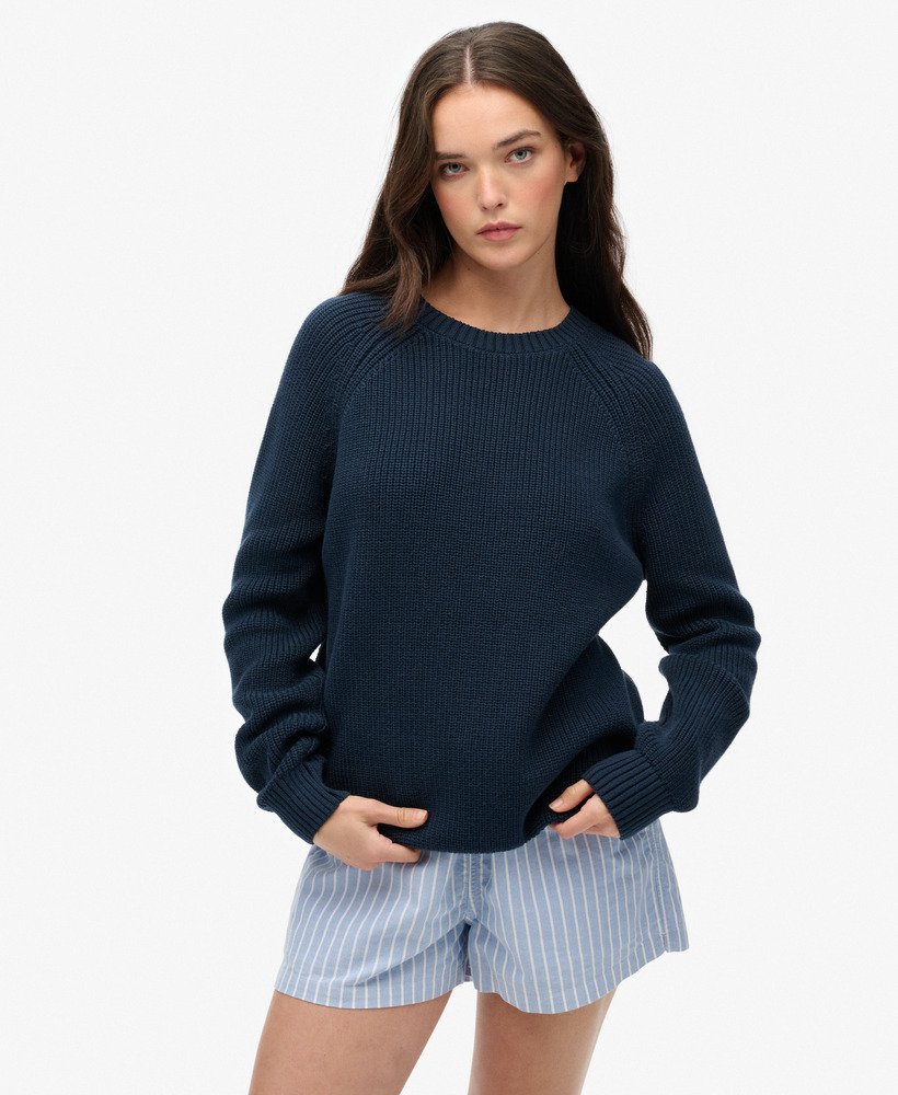womens Relaxed Ribbed Knitted Jumper in Hamptons Navy | Superdry UK