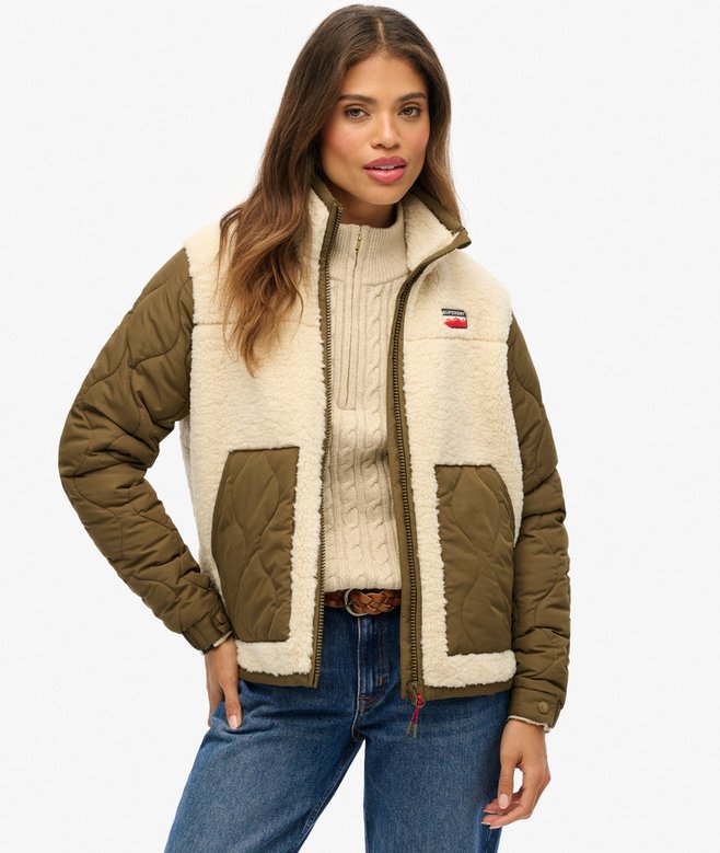 womens Sherpa Fleece Hybrid Jacket in Oatmeal Beige | Superdry UK