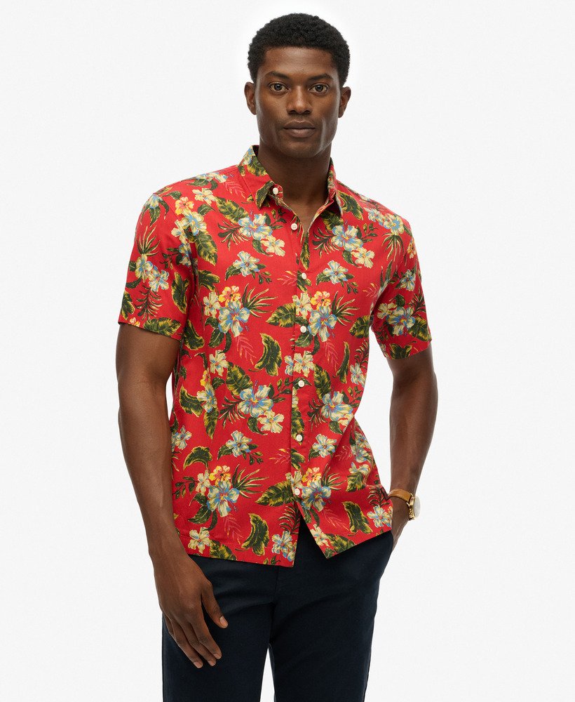 mens Hawaiian Printed Shirt in Botanical Red | Superdry UK