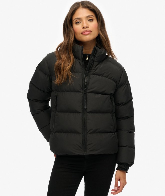 womens Non Hooded Sports Puffer Jacket in Black | Superdry UK