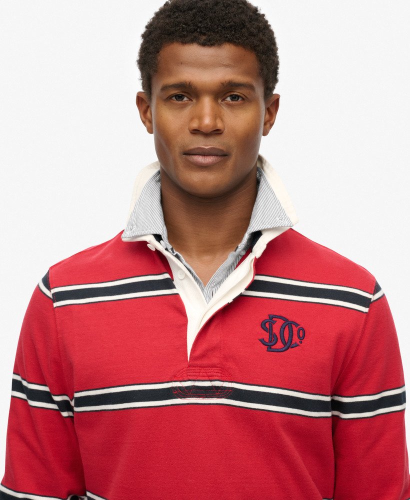 mens Vintage Athletic Stripe Rugby Top in Red Stripe | Superdry UK