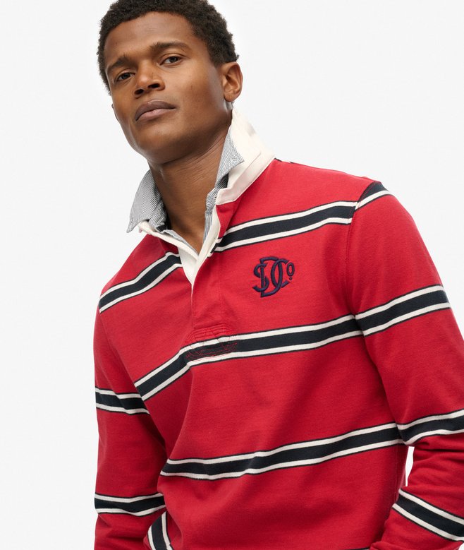 mens Vintage Athletic Stripe Rugby Top in Red Stripe | Superdry UK