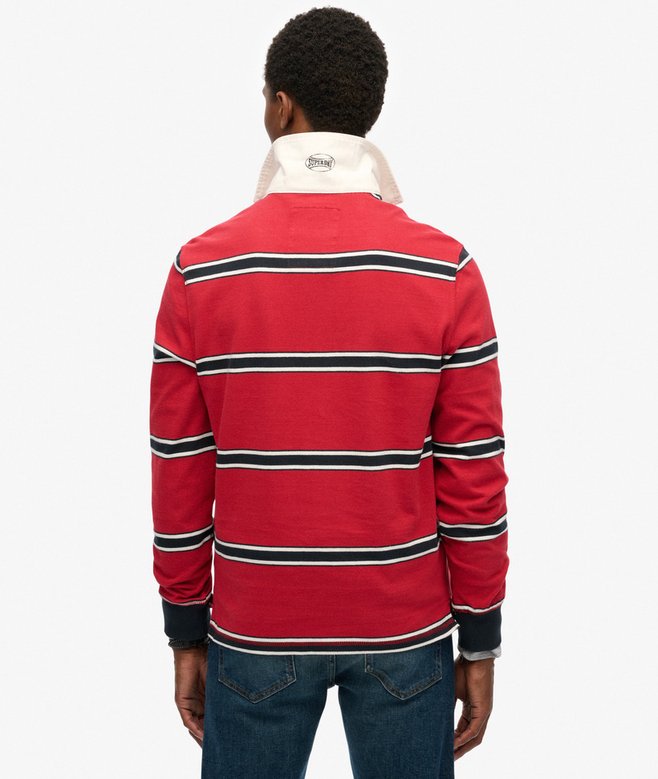 mens Vintage Athletic Stripe Rugby Top in Red Stripe | Superdry UK