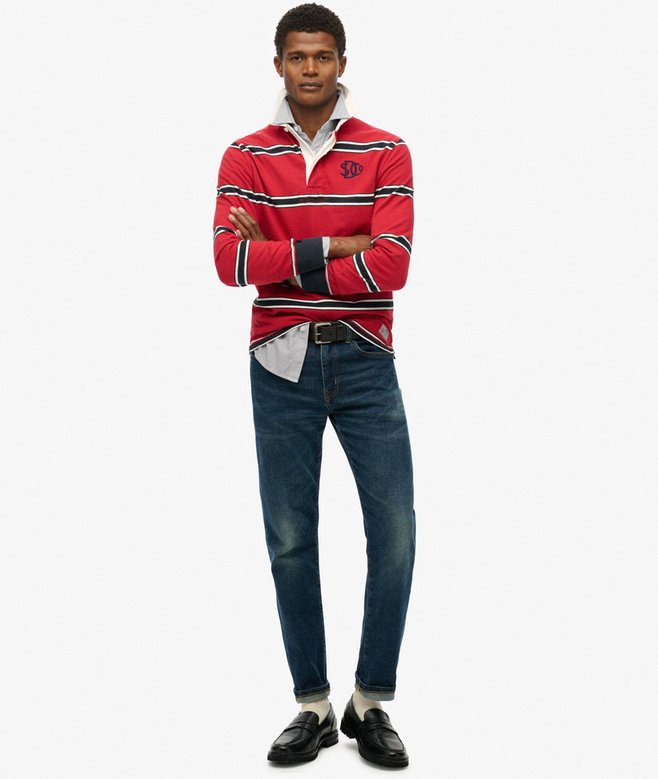 mens Vintage Athletic Stripe Rugby Top in Red Stripe | Superdry UK