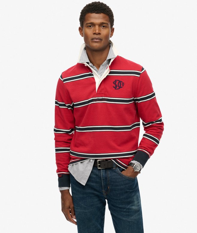 mens Vintage Athletic Stripe Rugby Top in Red Stripe | Superdry UK