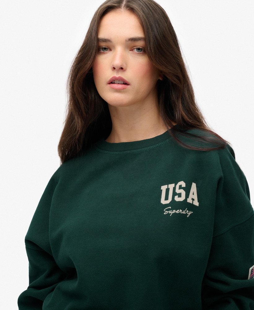 womens Athletic Essentials Relaxed Crew Sweatshirt in Dark Pine Green ...