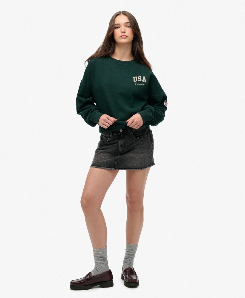 womens Athletic Essentials Relaxed Crew Sweatshirt in Dark Pine Green ...