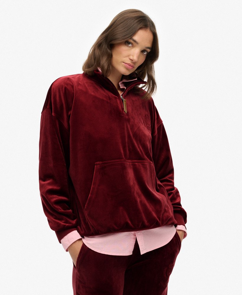 womens Country Club Velour Quarter Zip in Stanton Red | Superdry UK