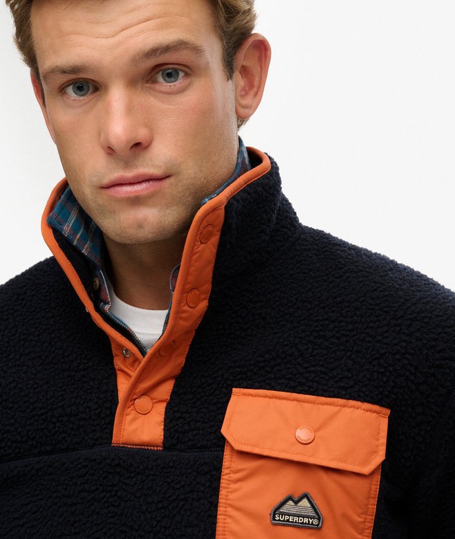 mens Fuji Popper Neck Fleece in Eclipse Navy | Superdry UK