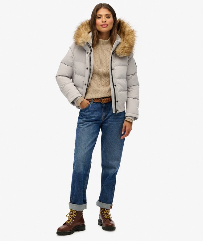 womens Everest Hooded Bomber Jacket in MOONLIGHT GREY | Superdry IE