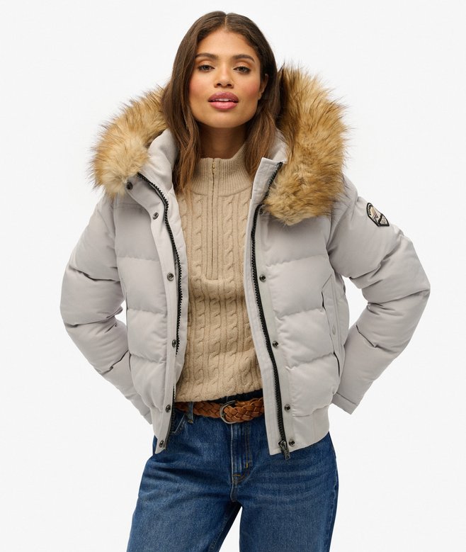 womens Everest Hooded Bomber Jacket in MOONLIGHT GREY | Superdry IE