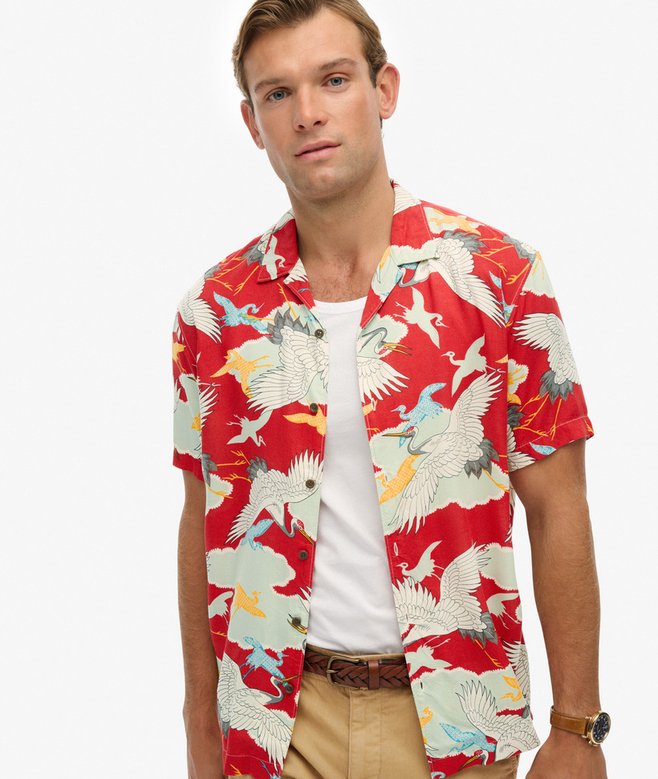 mens The Merchant Store - Hawaiian Shirt in Tsuru Red | Superdry UK