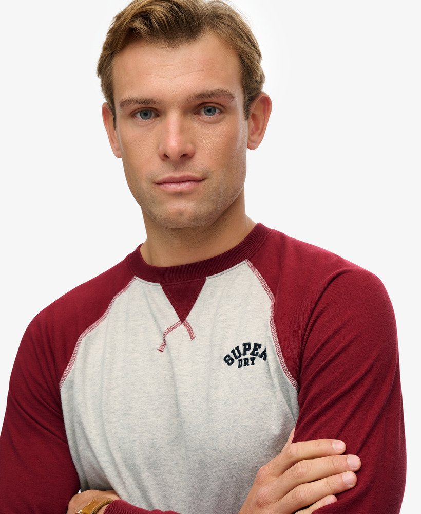 mens Vintage Athletic Baseball Top in Grey Grindle/Rich Burgundy ...