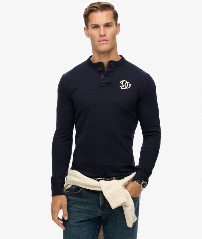 mens Vintage Athletic Grandad Top in Eclipse Navy | Superdry UK