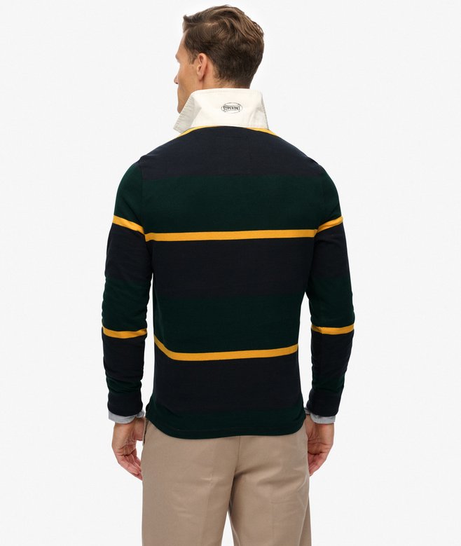 mens Vintage Athletic Stripe Rugby Top in Enamel Green Stripe | Superdry UK