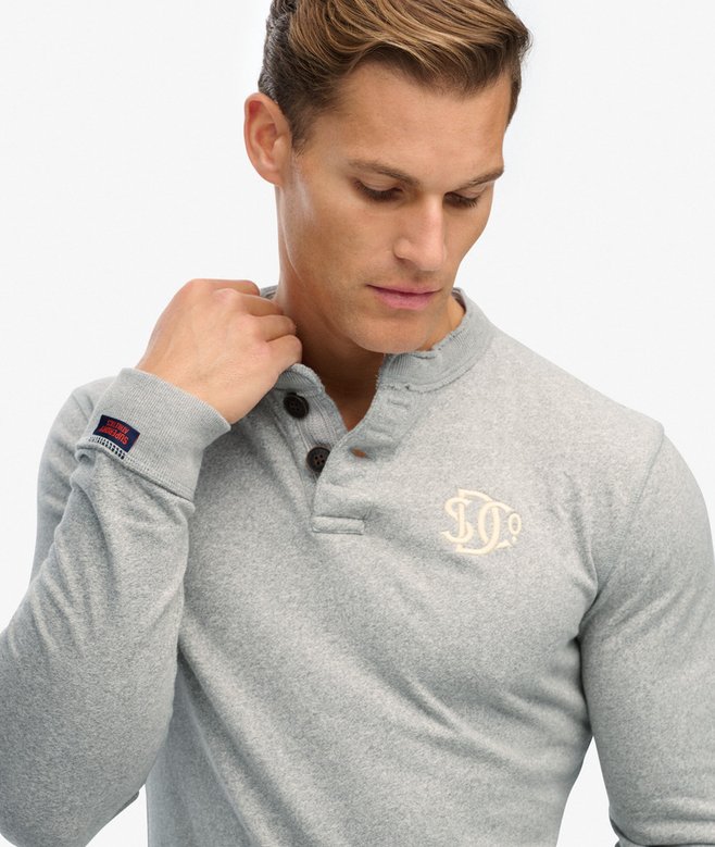 mens Vintage Athletic Grandad Top in Vintage Sweat Light Grey Marl ...