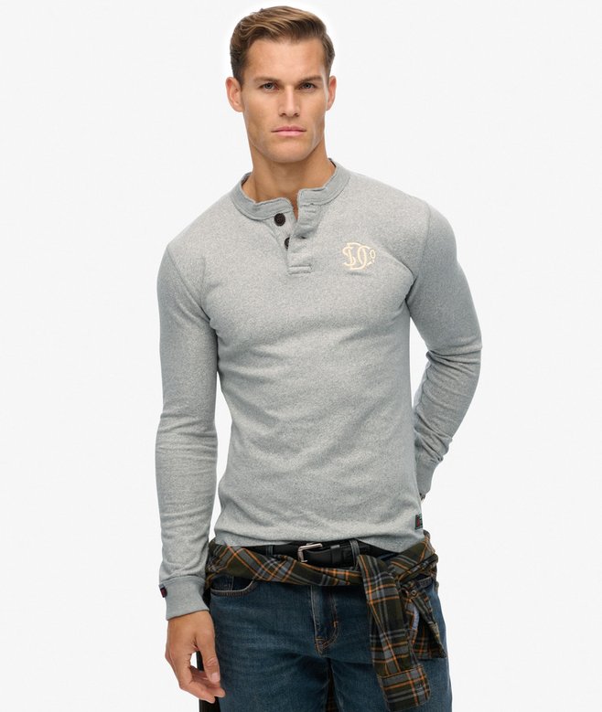 mens Vintage Athletic Grandad Top in Vintage Sweat Light Grey Marl ...