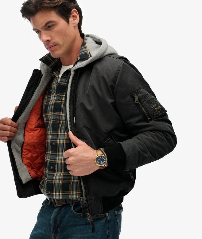 mens Military MA1 Bomber Jacket in Washed Black | Superdry UK