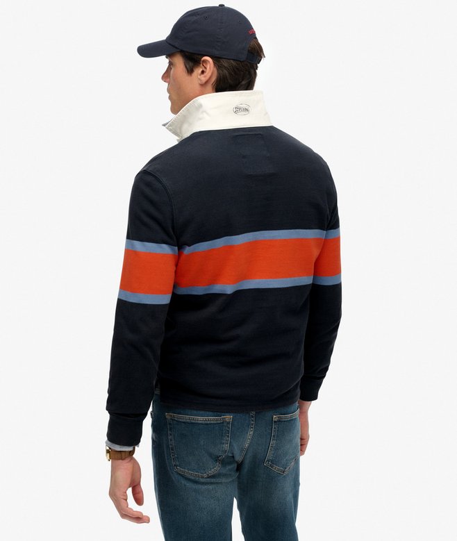 mens Vintage Athletic Stripe Rugby Top in NAVY CHEST BAND STRIPE | Superdry UK