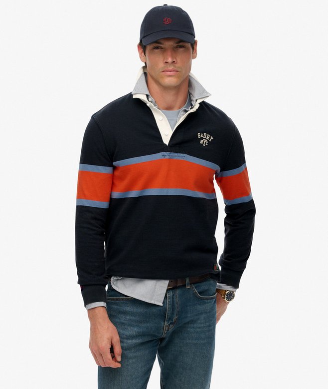mens Vintage Athletic Stripe Rugby Top in NAVY CHEST BAND STRIPE ...