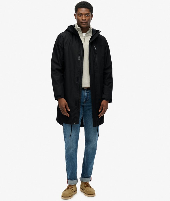 mens Hooded Tech Fishtail Parka in Black | Superdry UK
