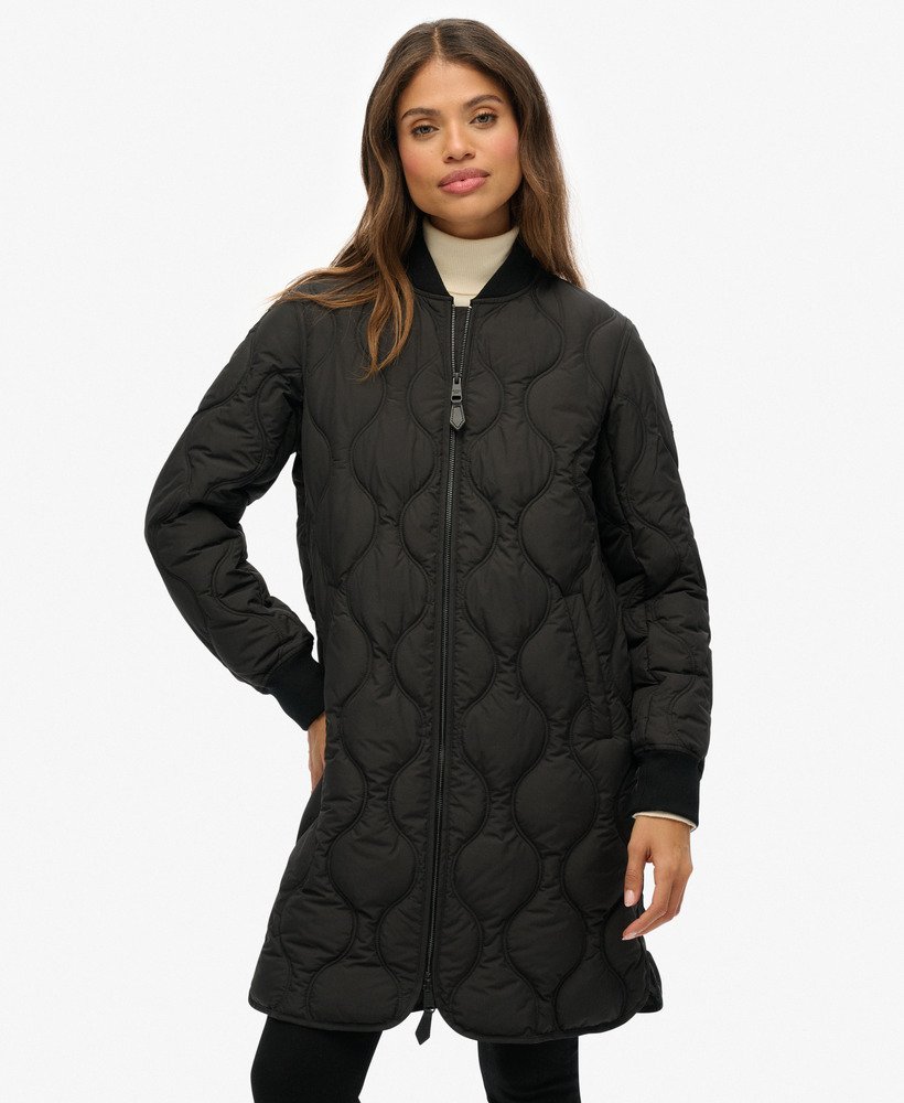womens Longline Quilted Liner Jacket in Black | Superdry UK