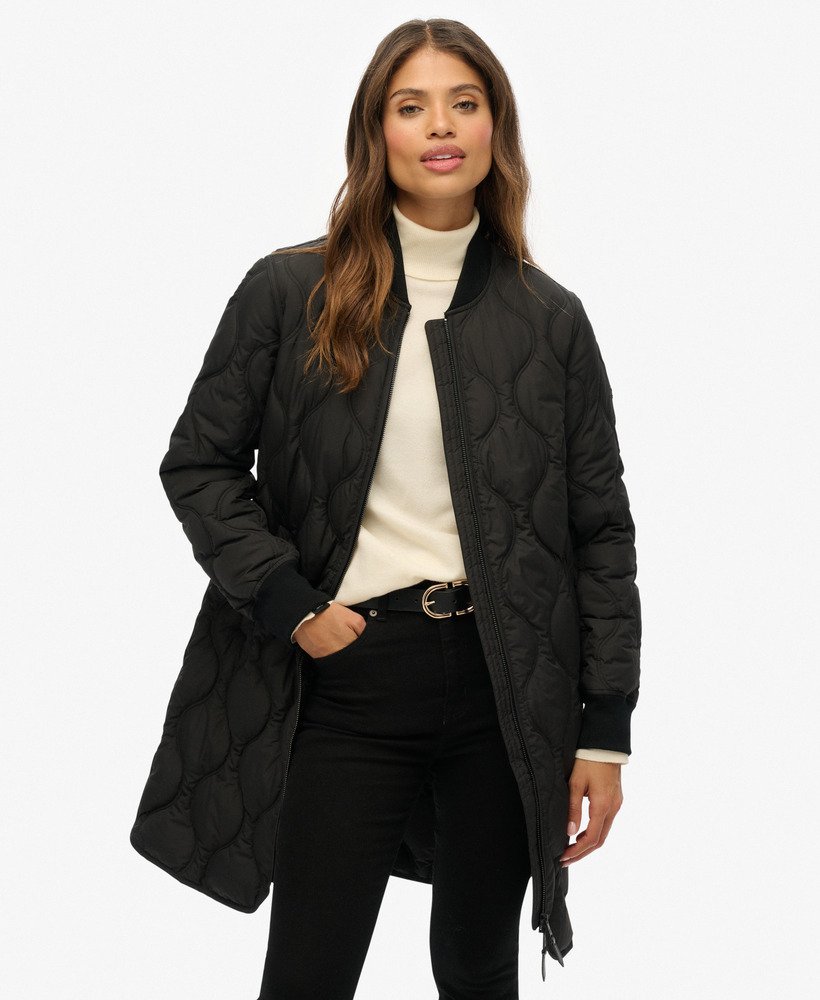 womens Longline Quilted Liner Jacket in Black | Superdry UK