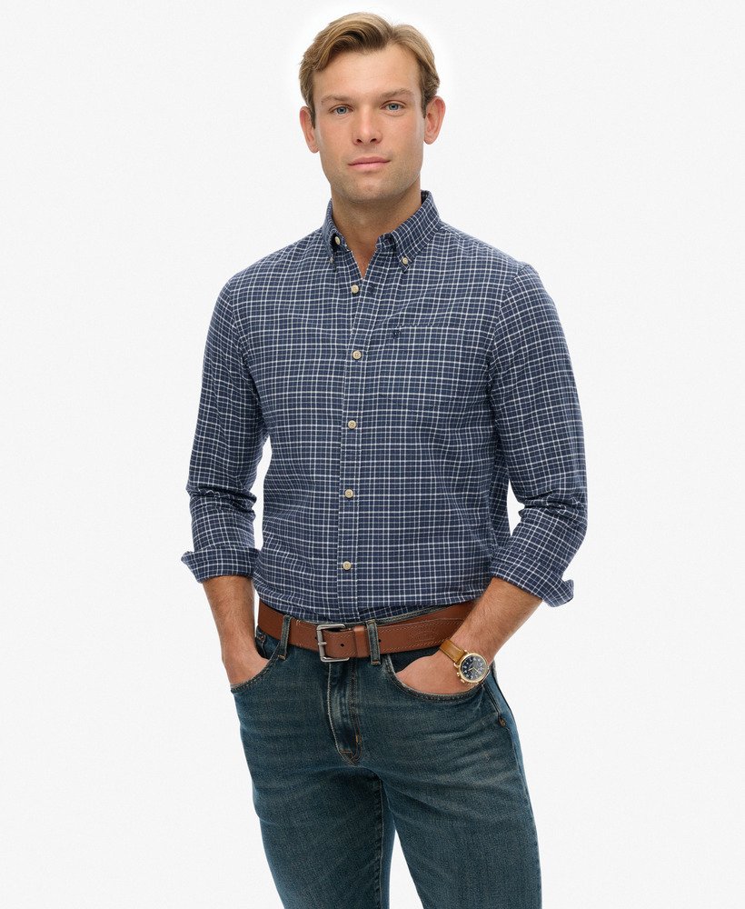 mens Premium Check Oxford Shirt in Classic Navy Shadow Grid | Superdry UK