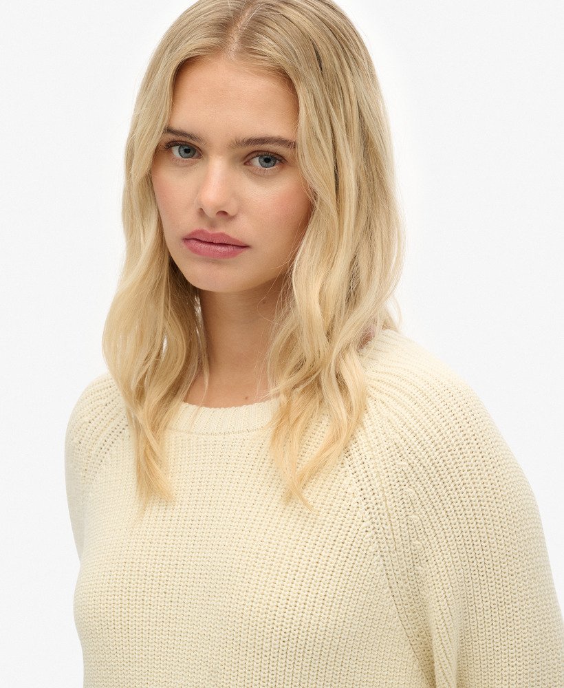 womens Relaxed Ribbed Knitted Jumper in Natural White | Superdry UK