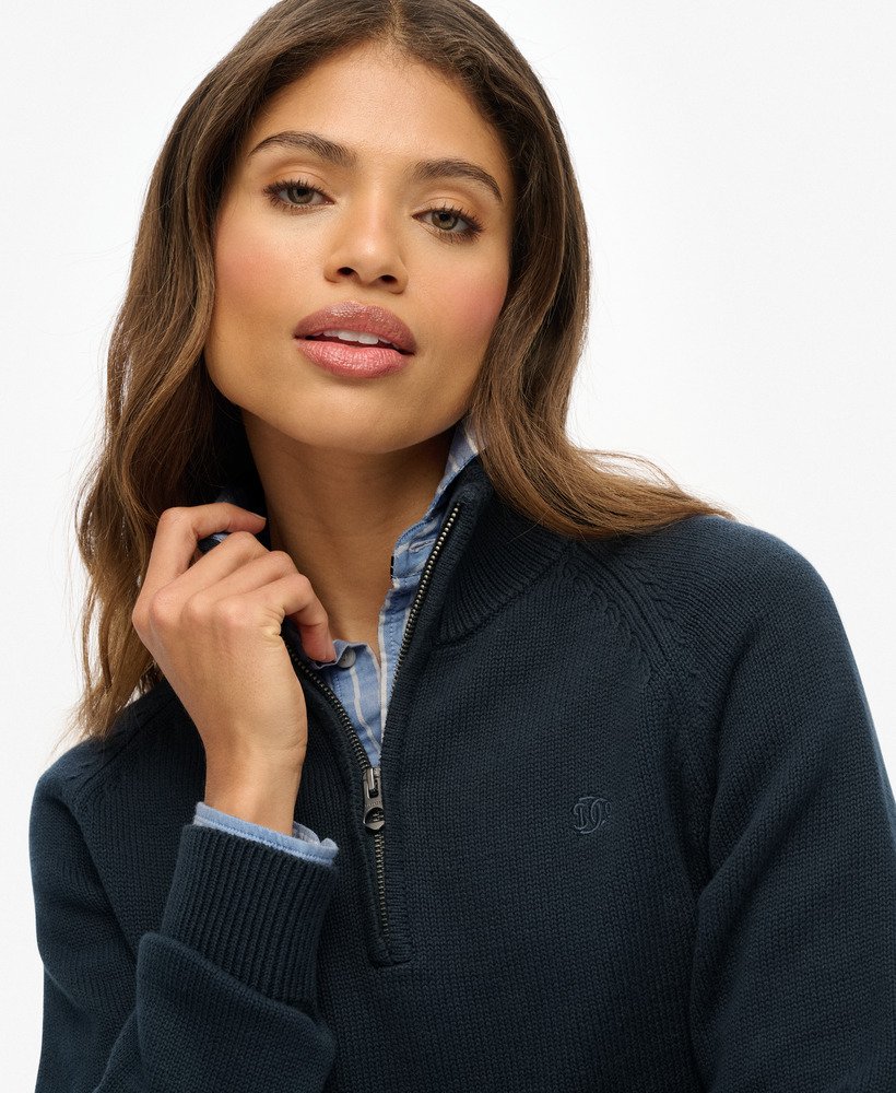 womens Essentials Slim Half Zip Knit in Eclipse Navy | Superdry UK