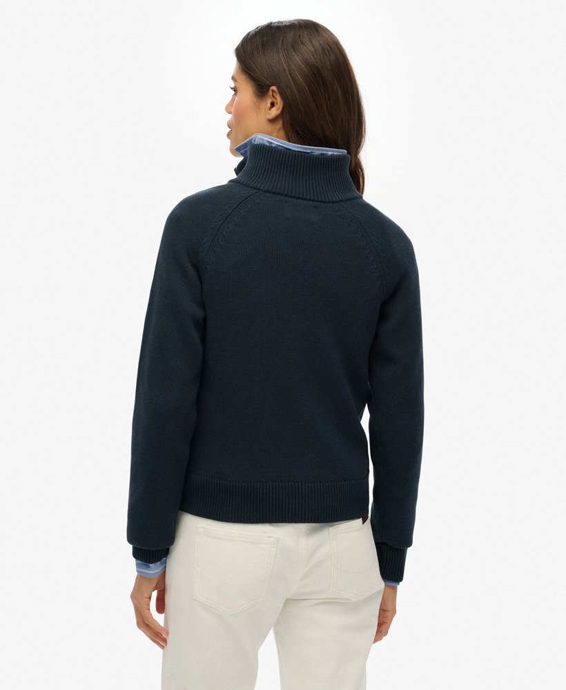 womens Essentials Slim Half Zip Knit in Eclipse Navy | Superdry UK