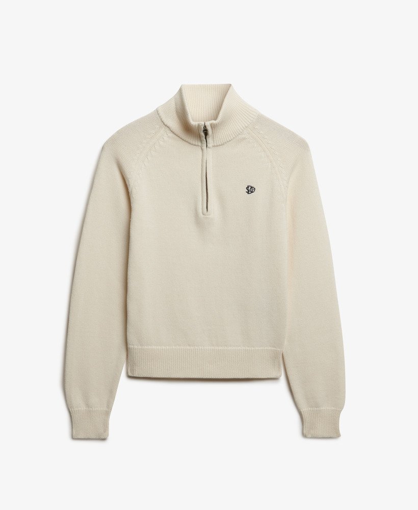 womens Essentials Slim Half Zip Knit in ECRU | Superdry UK